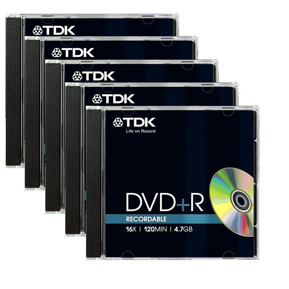 5 Genuine TDK DVD R Blank Discs 16x T19437 4 7GB 120 mins Made in ...