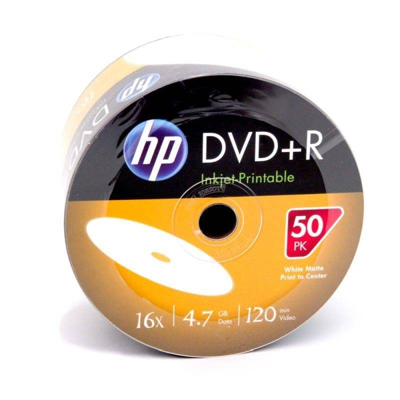 50 Genuine HP White Inkjet Printable DVD R 16x 4 7GB 120 mins Blank Discs