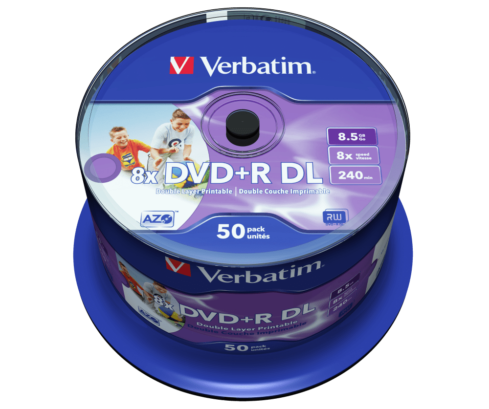 50 Verbatim Printable Dual Layer DVD R 8x DL Double layer Blank Discs 8 5GB 43703