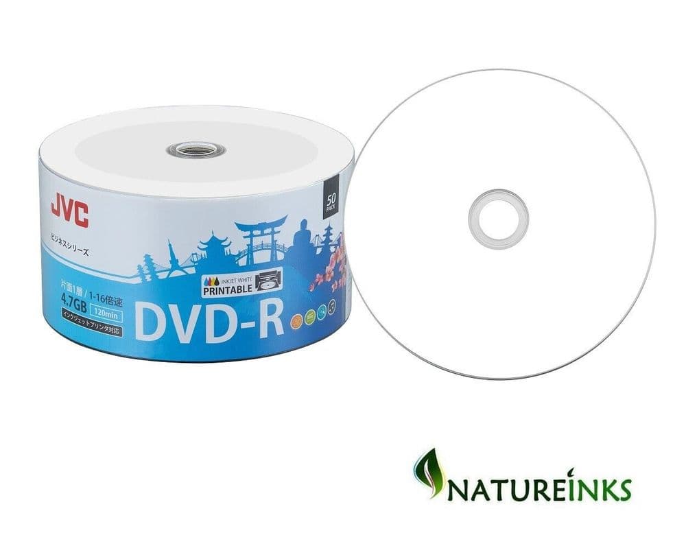 600 JVC Kenwood Inkjet White Printable Blank DVD-R 16x DVD Discs 4 7GB ...