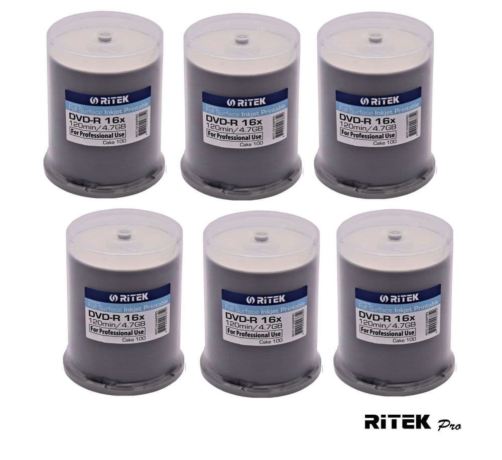 600 Ritek Professional series Inkjet Printable Blank DVD DVD-R 16x 4 ...