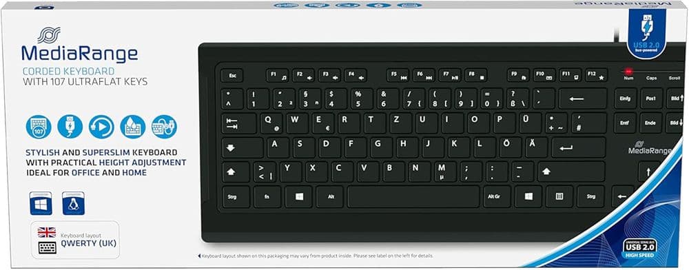 MEDIARANGE MROS101-UK Keyboard QWERTY Ultra-Flat Keys USB 2 0 Cable
