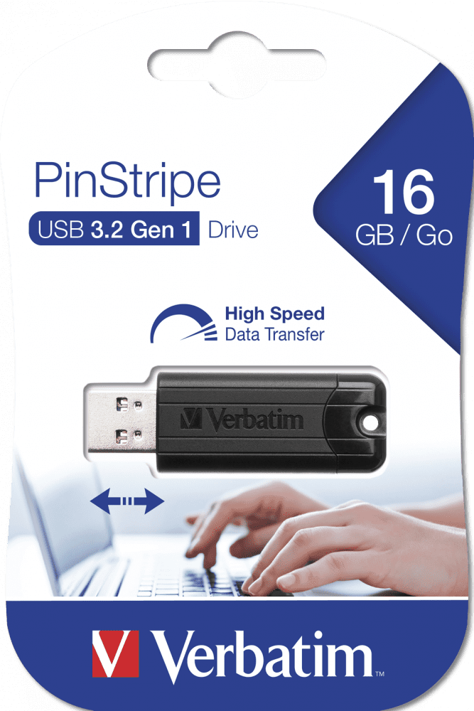 Verbatim Pinstripe USB 2 0 PenDrive 16GB Memory stick Black 49063