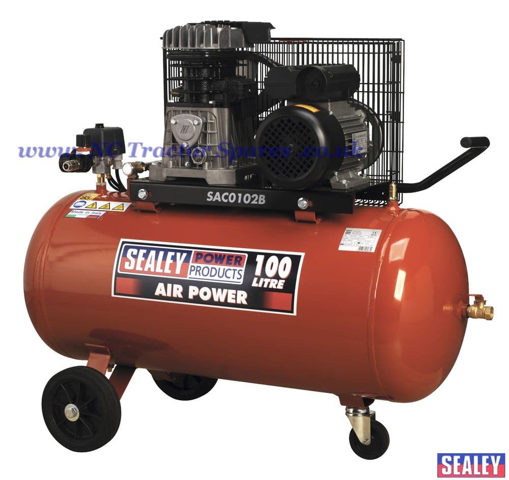 Compressor 100ltr Belt Drive 2hp with Cast Cylinders & Wheels
