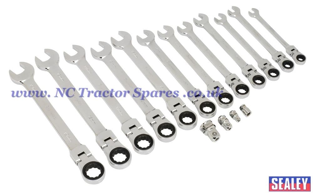 Flexi-Head Ratchet Combination Spanner Set 16pc Metric