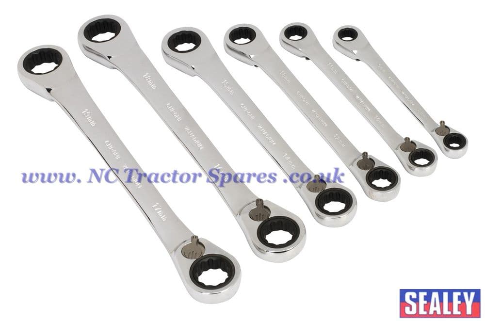 Ratchet Spanner Set 6pc Double Ring Reversible 15 Offset - Metric
