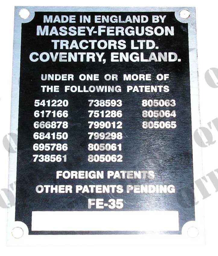 Tractor Badge - FE 35 Serial Badge