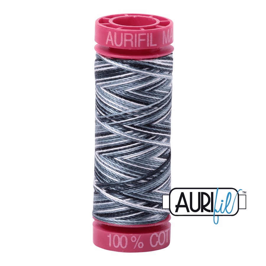 Aurifil 12 Cotton Thread - 4665 Grey/Black/White Variegated