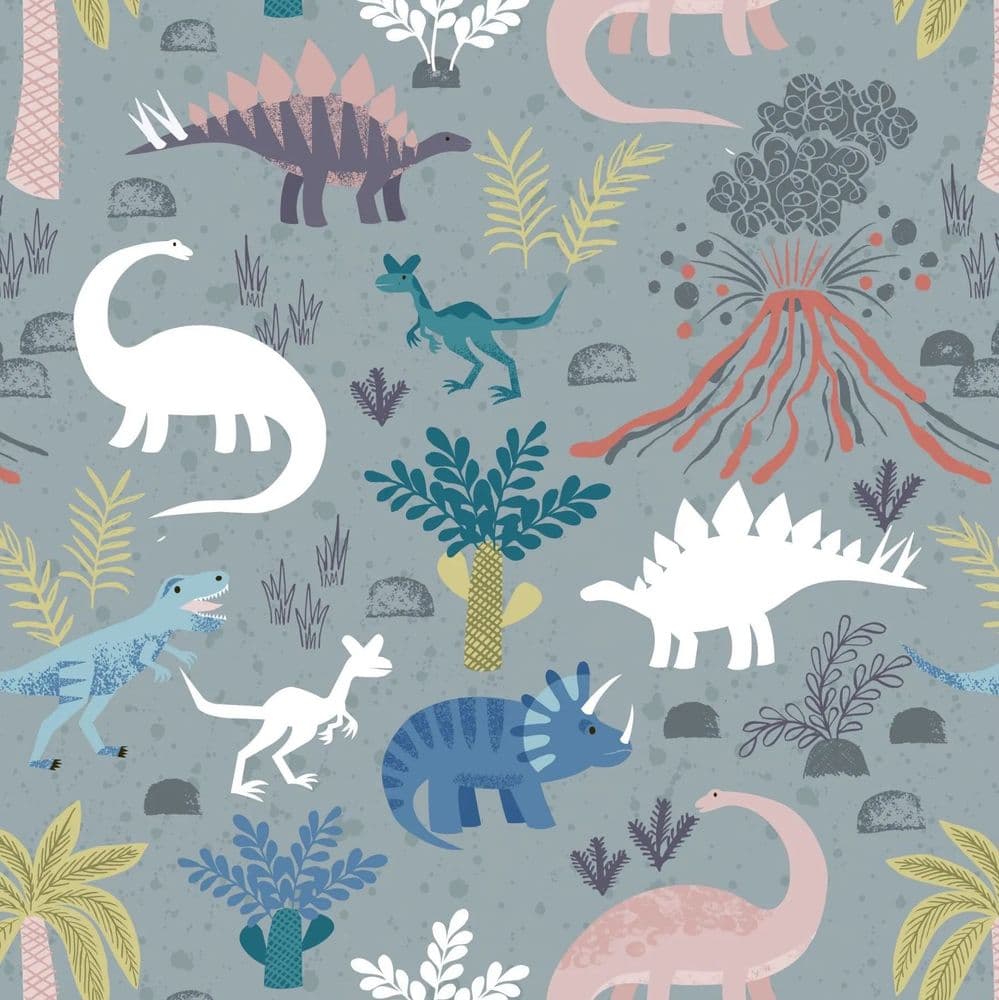 Dino Glow - 8388 - Dinosaur Landscape on Grey - Lewis & Irene A671 2 ...