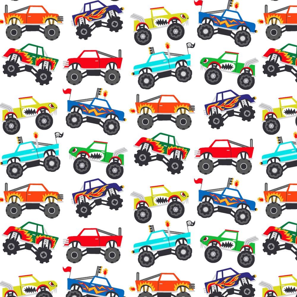 Monster Mash - 8459 - Monster Trucks on White - Makower 2554 W - Cotton ...