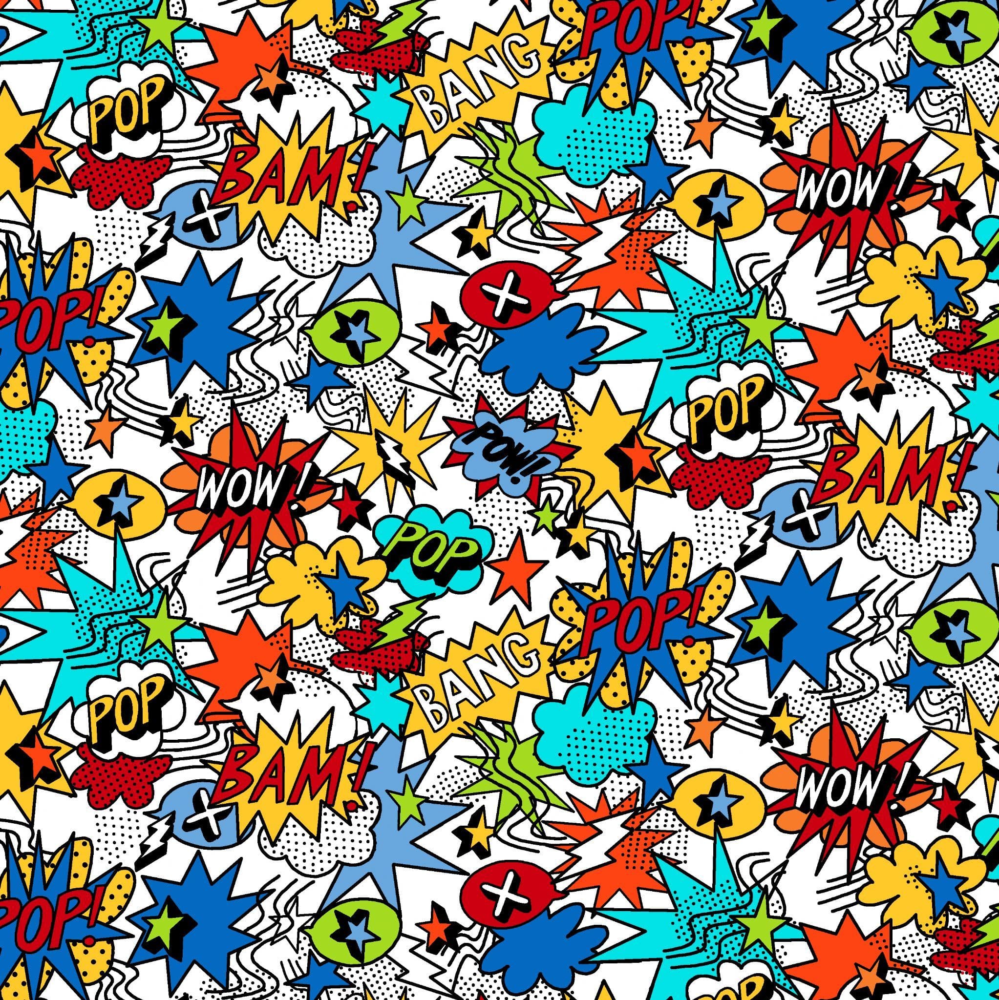 Monster Mash - 8462 - Monster Pow White - Makower 2555 W - Cotton Fabric