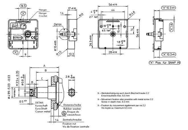 Quartz UTS Euroshaft German clock movement 5 different shaft lengths Q800