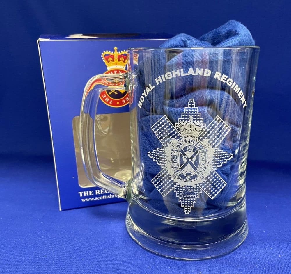 Veterans Gifts, The Black Watch , Royal Highlanders Glass Tankard