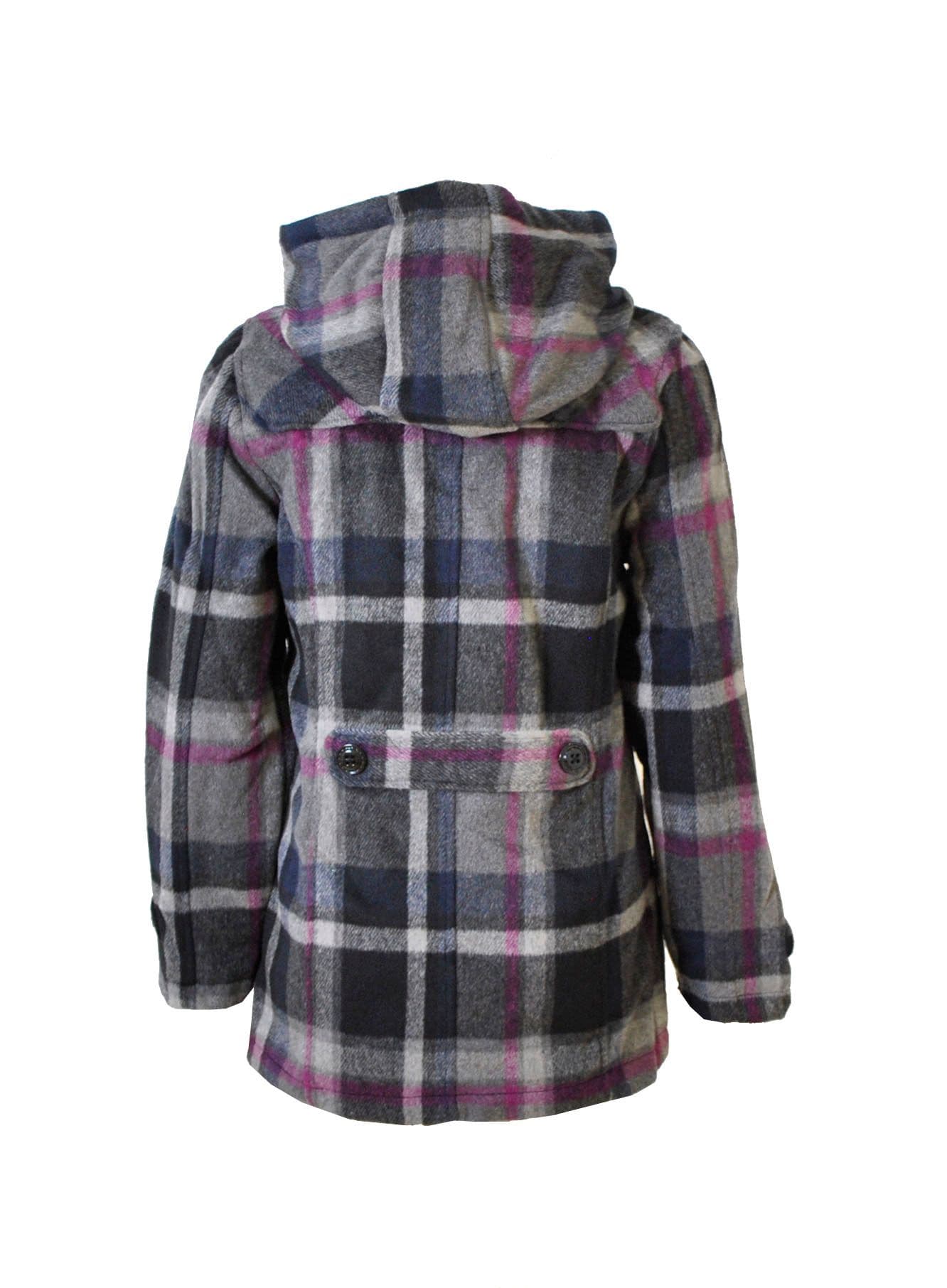 Girls Pink/Purple/Grey Checked Coat with Hood & Toggles