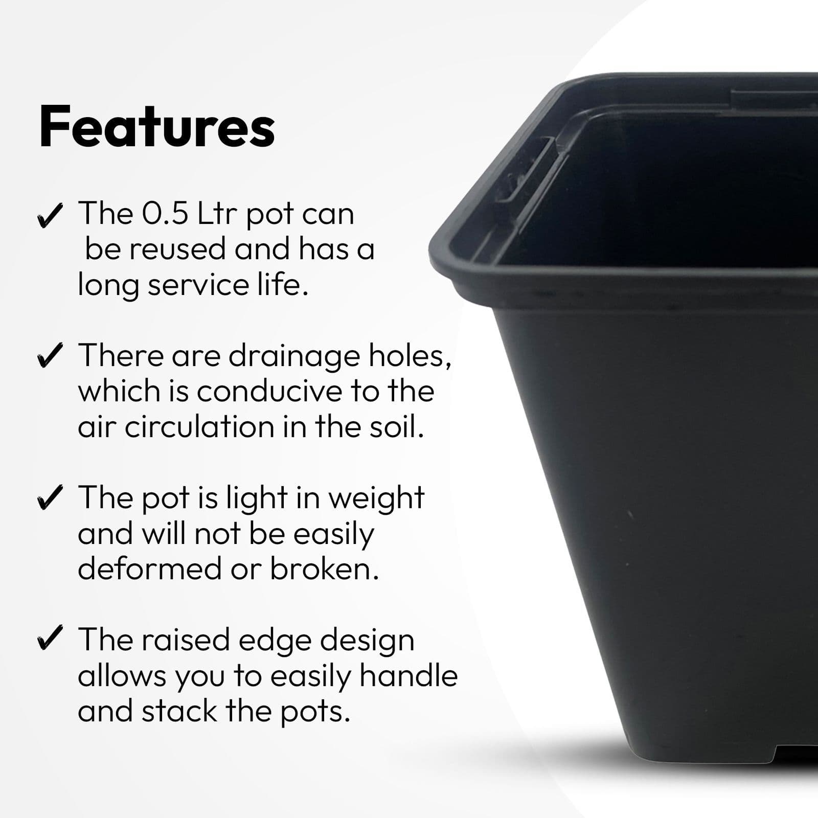 9 cm Square Plant Pots Durable Black Seedling & Propagation Containers