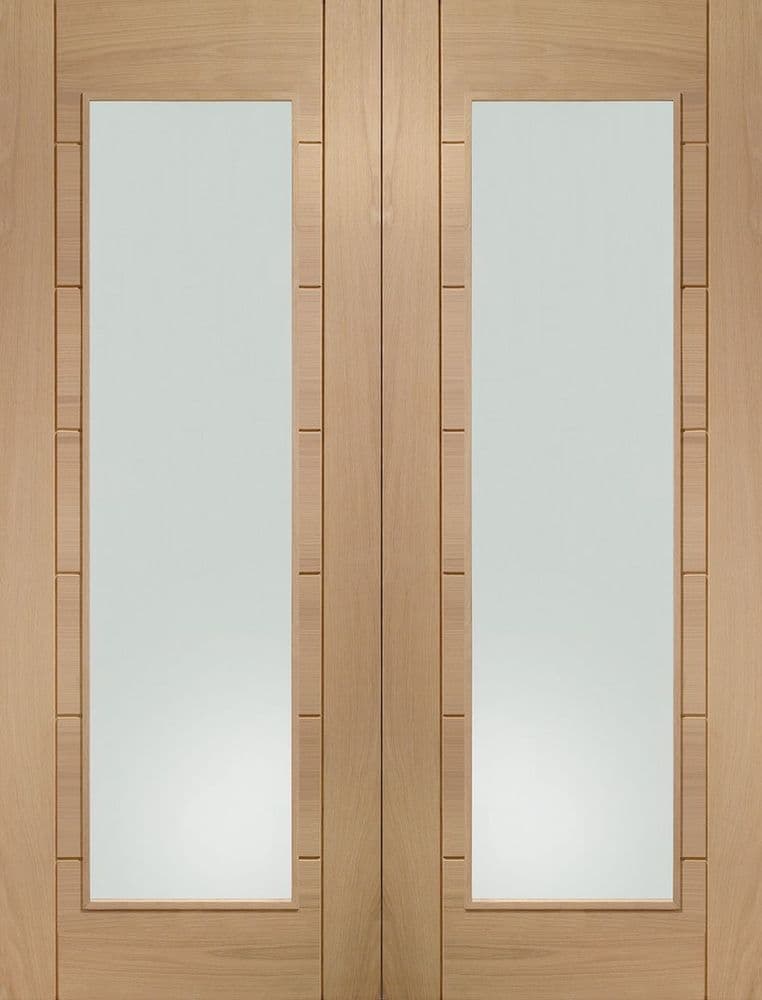 Palermo Oak Internal Rebated Door Pair with Clear Glass Unfinished by ...