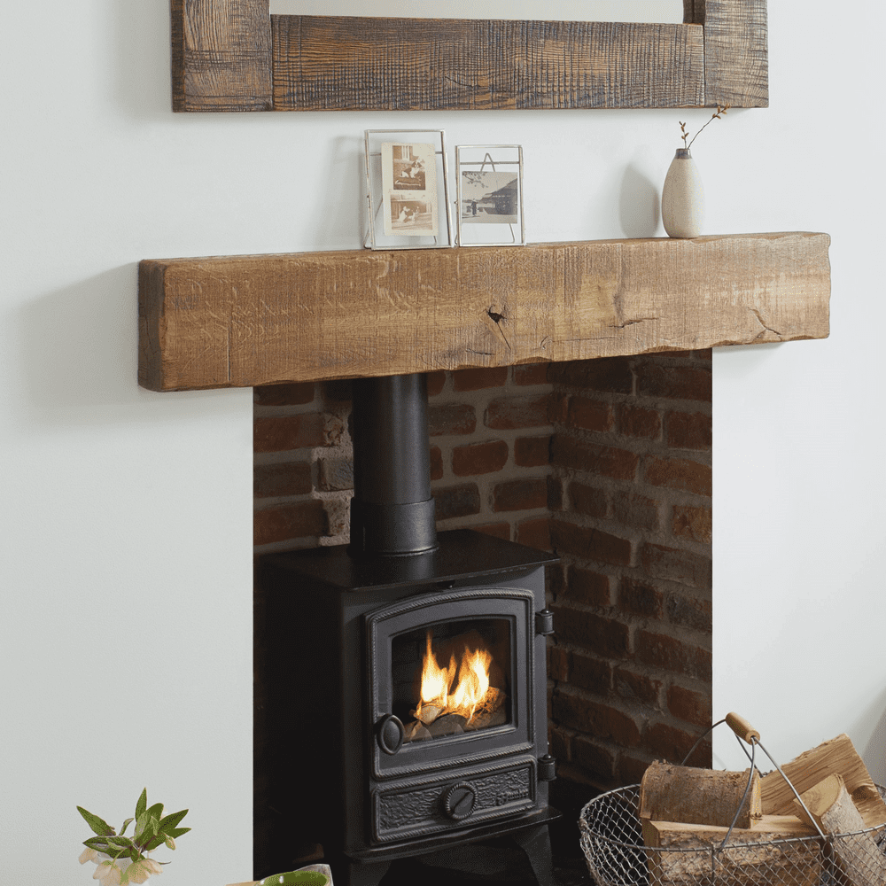 Solid Oak Beam Rustic Character Mantel Shelf - Light Sawn