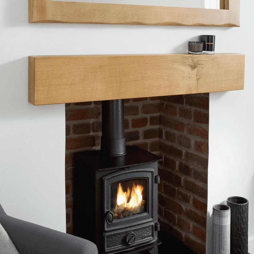 Solid Oak Beam Rustic Character Mantel Shelf - Soft Square Edge