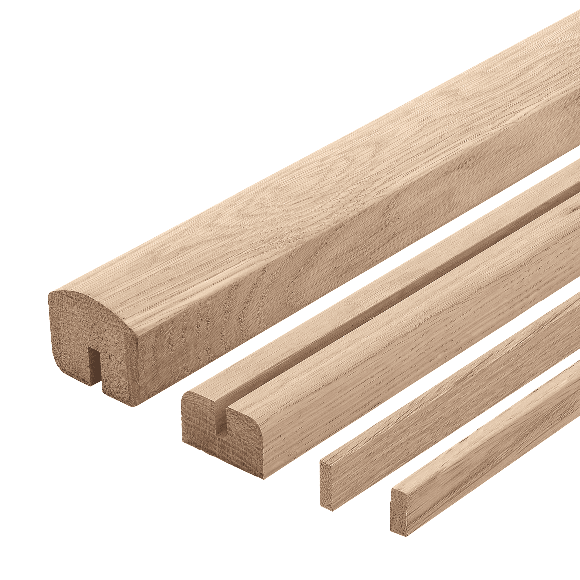 Solid White Oak Elements Handrail & Baserail Set for Glass Panel 8mm