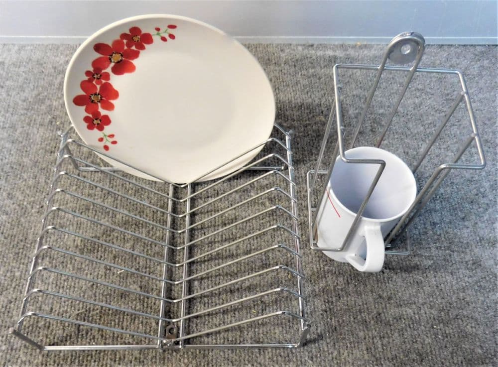 Camper van wire cupboard cup plate rack stack