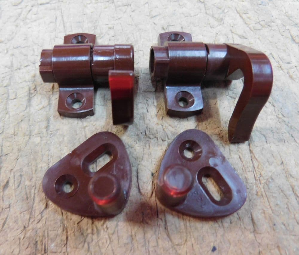 caravan motorhome pushlock door rod bar catch hook brown pair