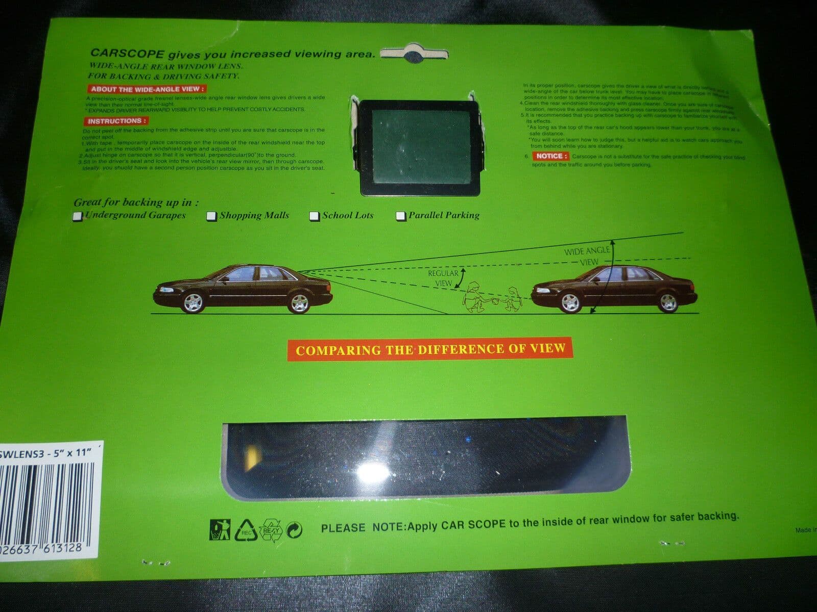 Carscope wide angle rear window lens