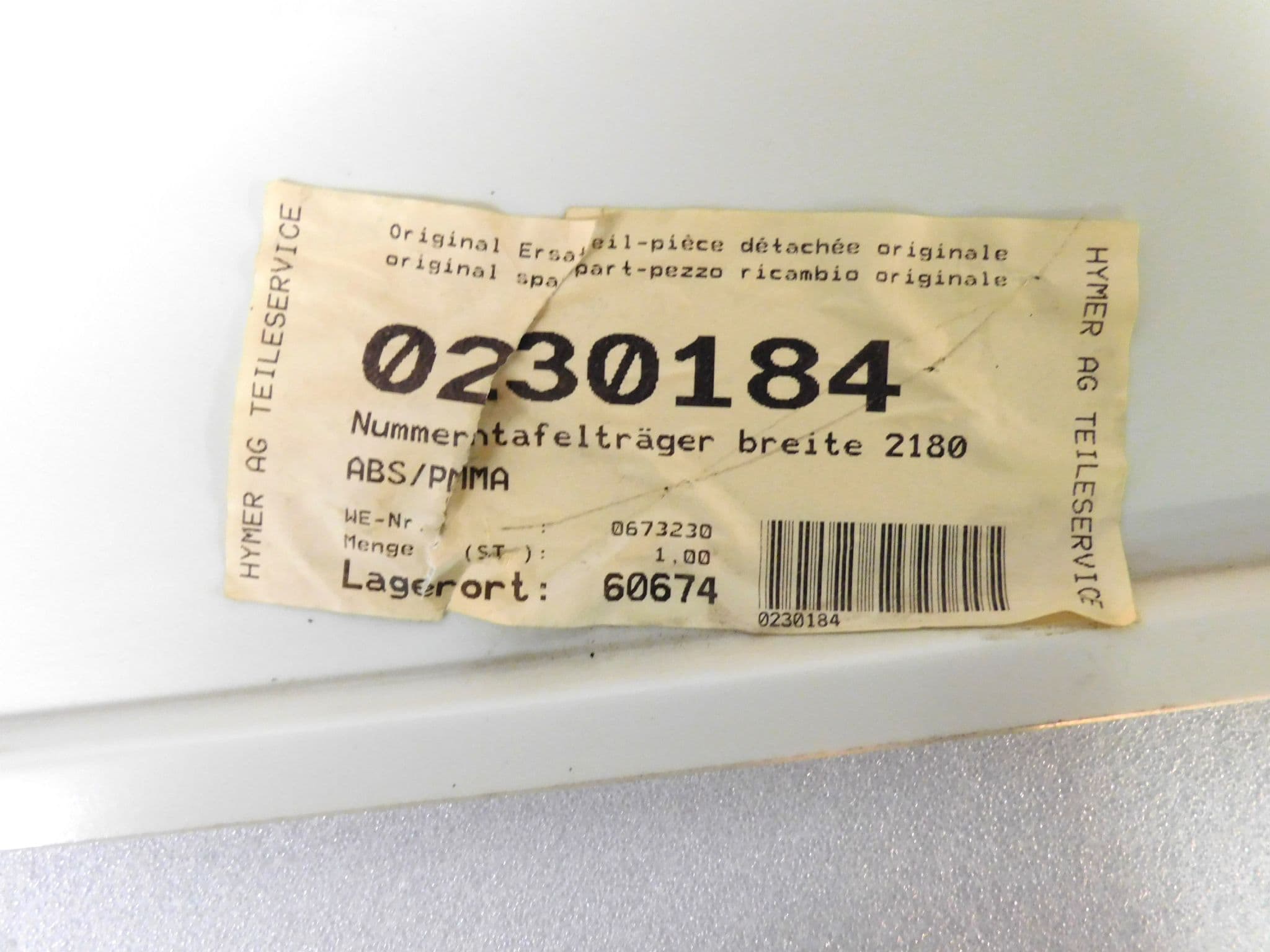 HYMER Motorhome rear bumper middle