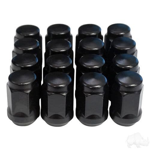 Lug Nut BOX OF 16 Flat Black Closed End Standard 1/2"-20 OD 3/4"