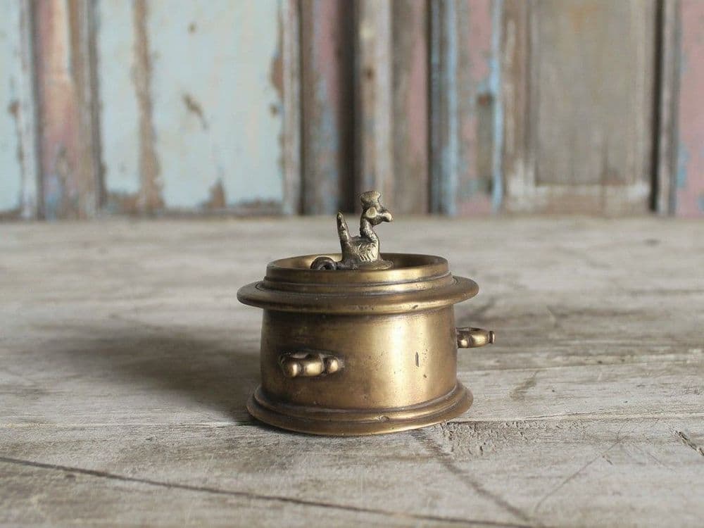 Antique Brass Ink Pot with Peacock