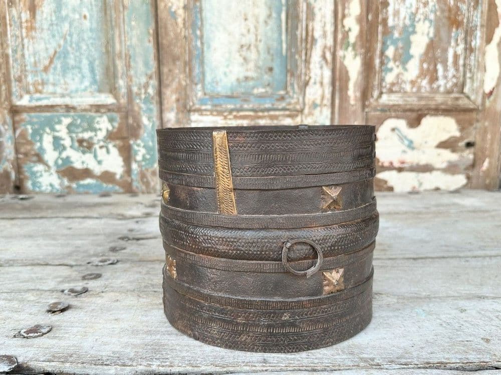 antique iron grain pot from rajasthan