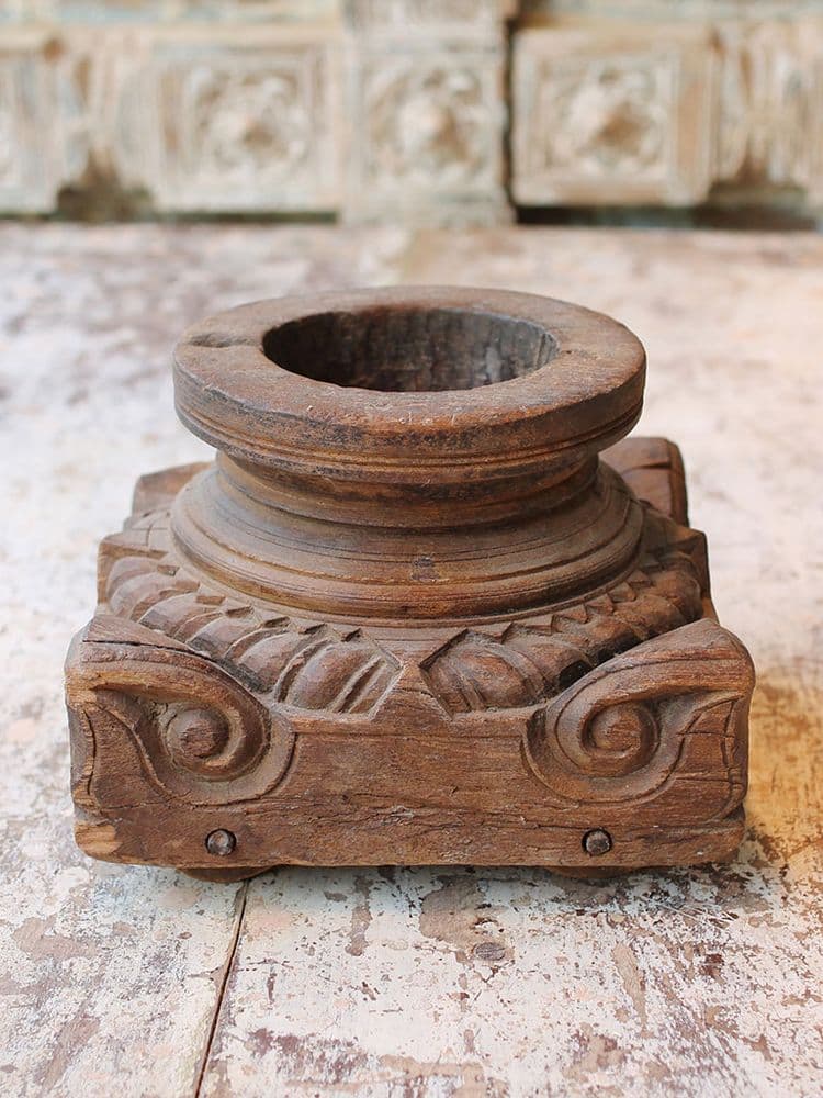 Antique Temple Incense Holder with Wooden Wheels