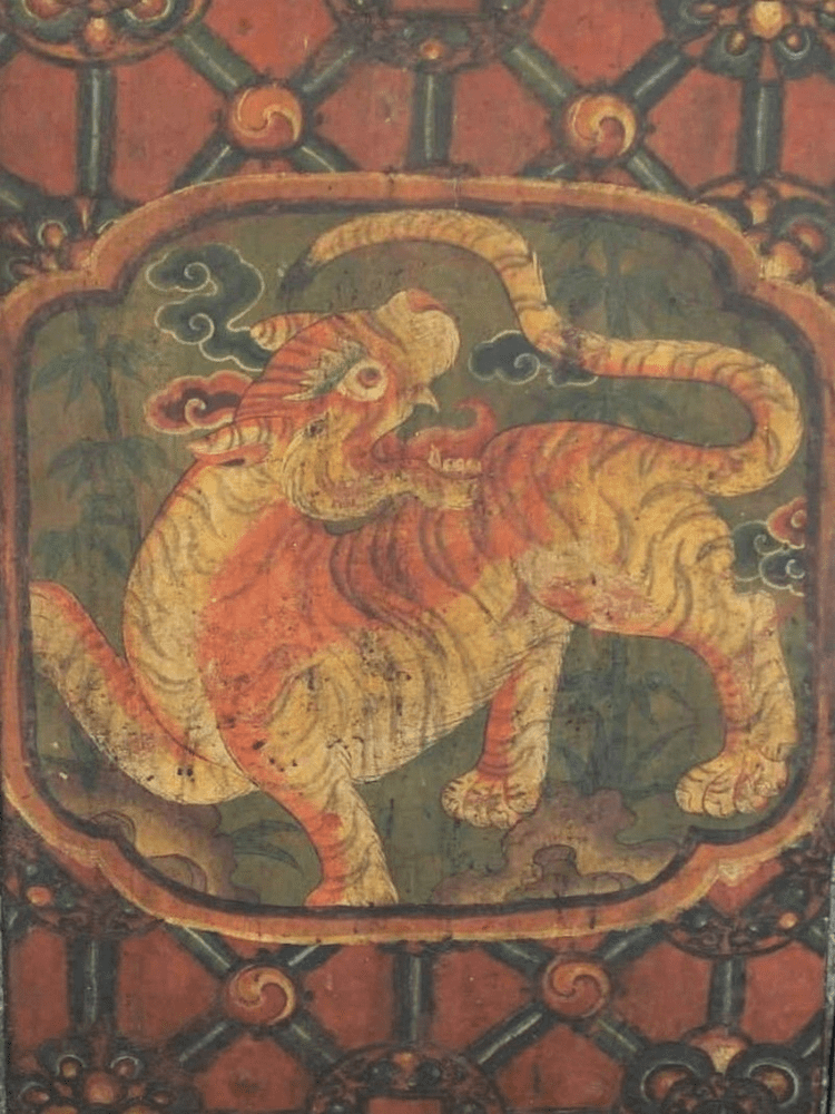 Antique Tibetan Tiger Panel Door