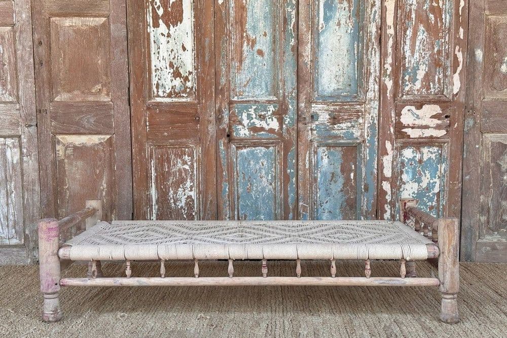 Antique Tribal Charpoi Strung Day Bed re-strung