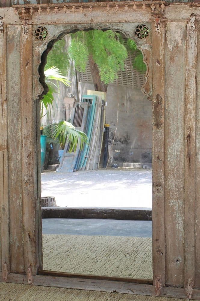 Bleached Architectural Doorway Panel with Mehrab Arch Mirror Rajasthan 1870