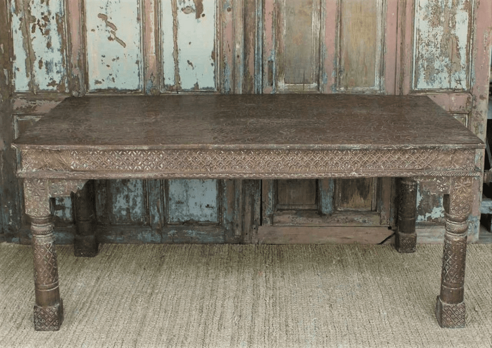 Brass Plated Engraved Thakat Dining Table Rajasthan circa 1900