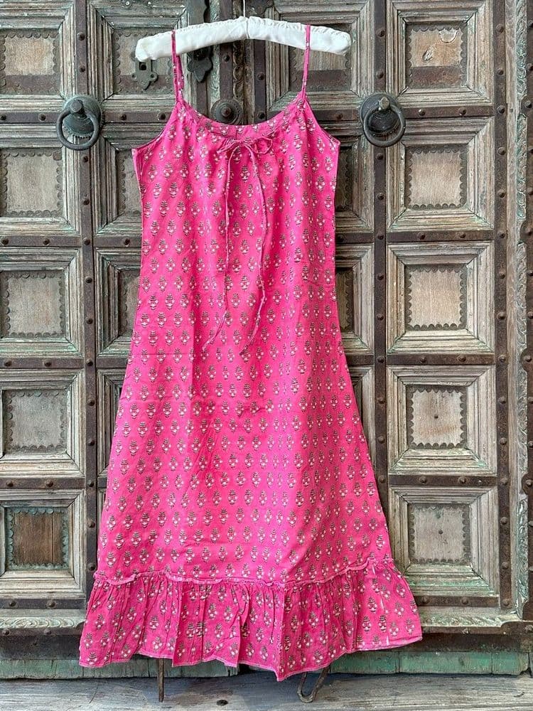 hand block print pink cotton sundress