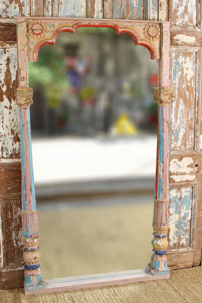 Mirror made from a Hindu Temple Shrine Swing with faded paint tones