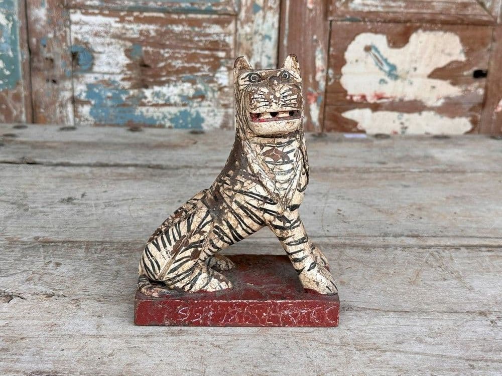 Painted Tiger in Teak Wood Rajasthan circa 1950