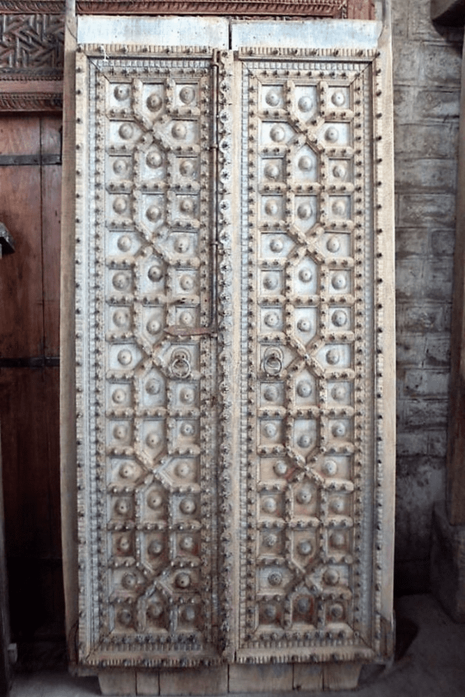 Teak Haveli Doors with Bronze & Iron Decoration from Shekawati ...