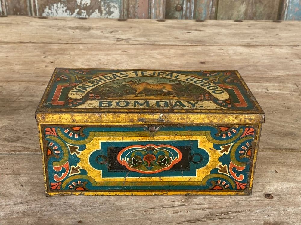 Vintage Colonial Tin Box from Bombay SOLD