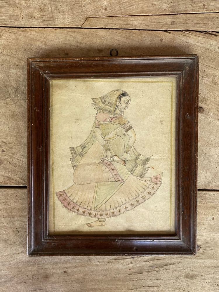 Vintage Crayon Drawing of A Dancing Concubine Rajasthan 1950