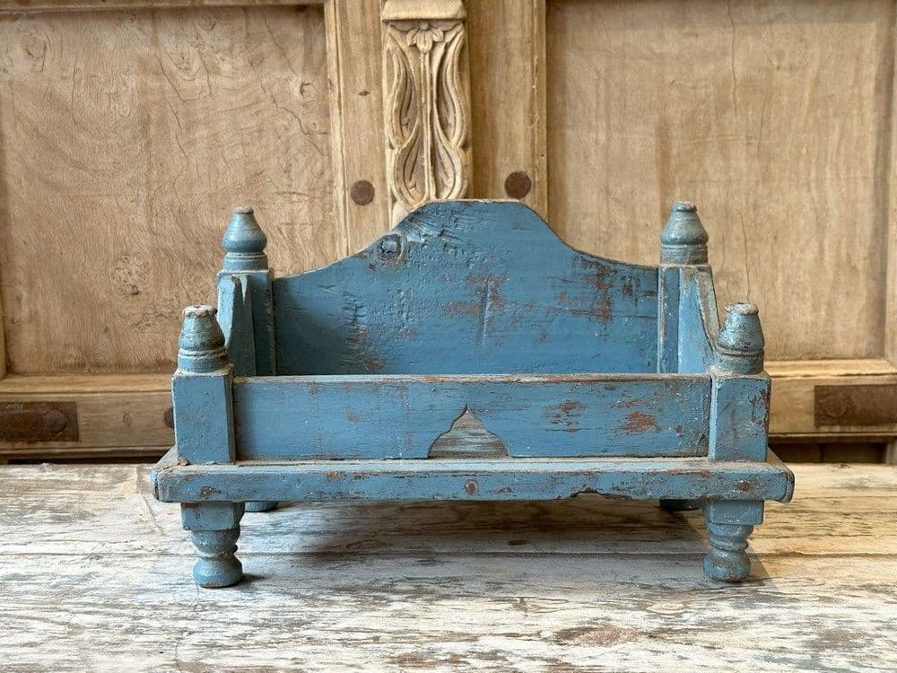 Vintage Hindu Shrine with Naive Ganesha & Faded Blue Paint Tones