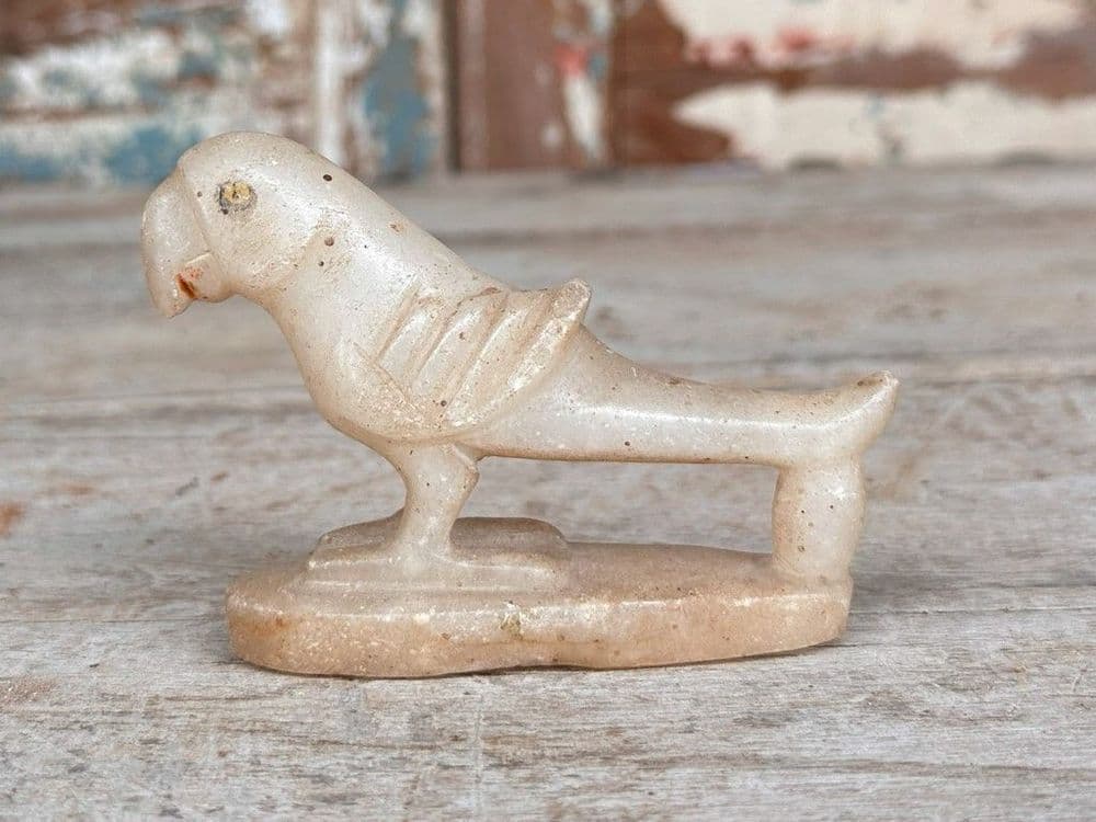 Vintage Marble Carving of a Parrot Jain Temple Offering