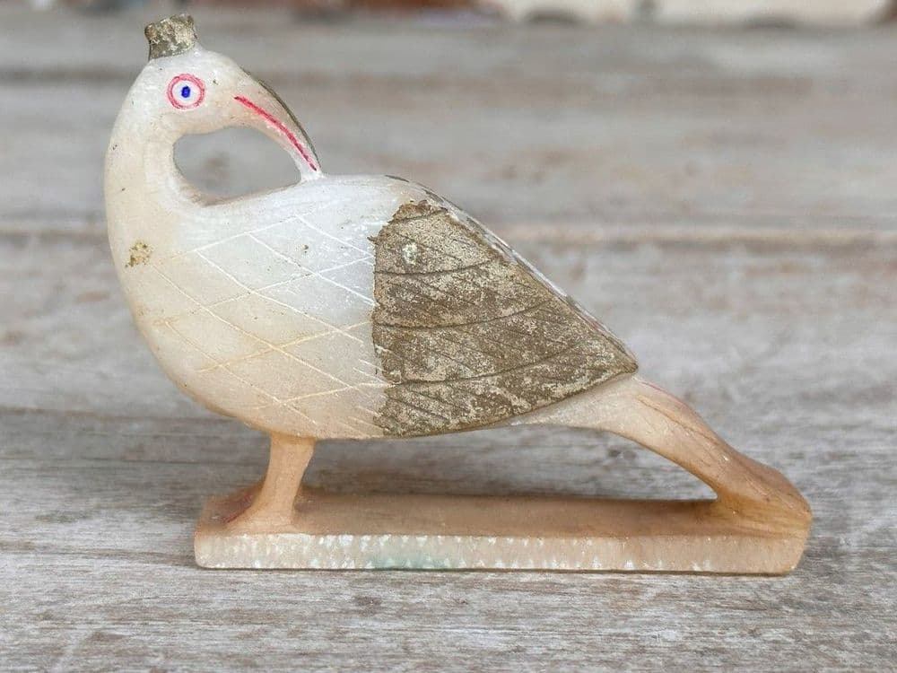 Vintage Marble Ibis Bird Jain Temple Offering Rajasthan