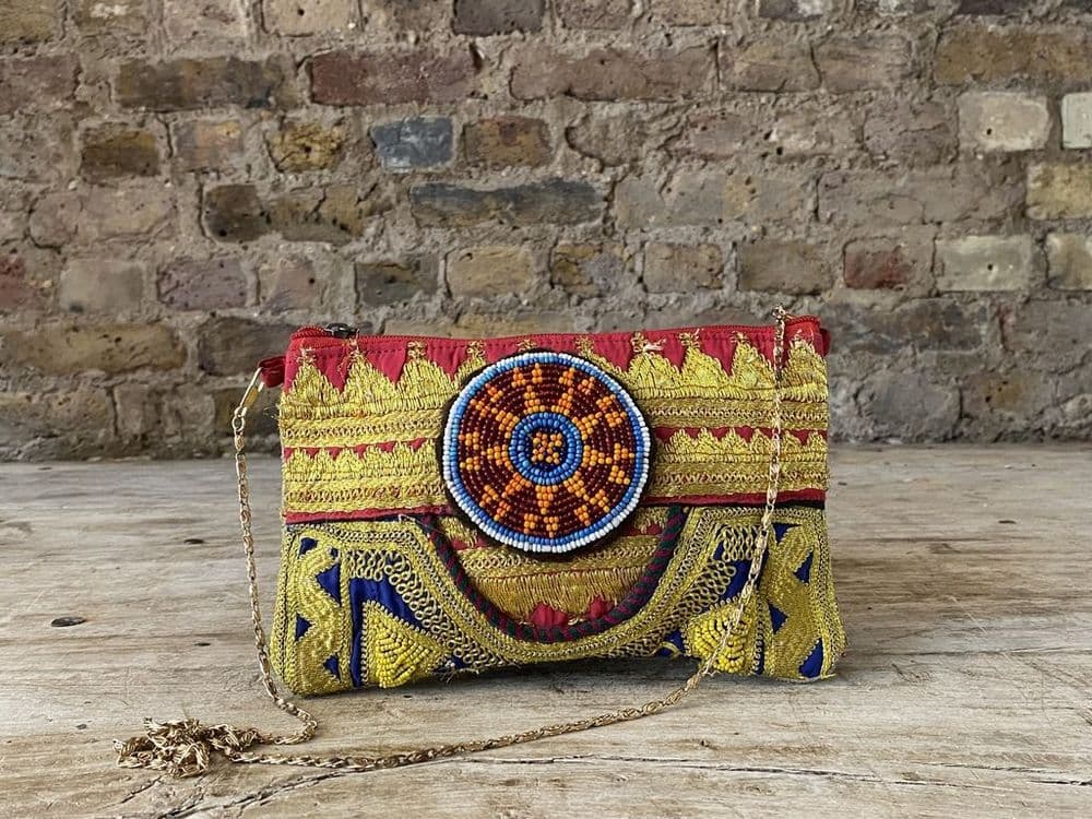 vintage textile clutch with bead work