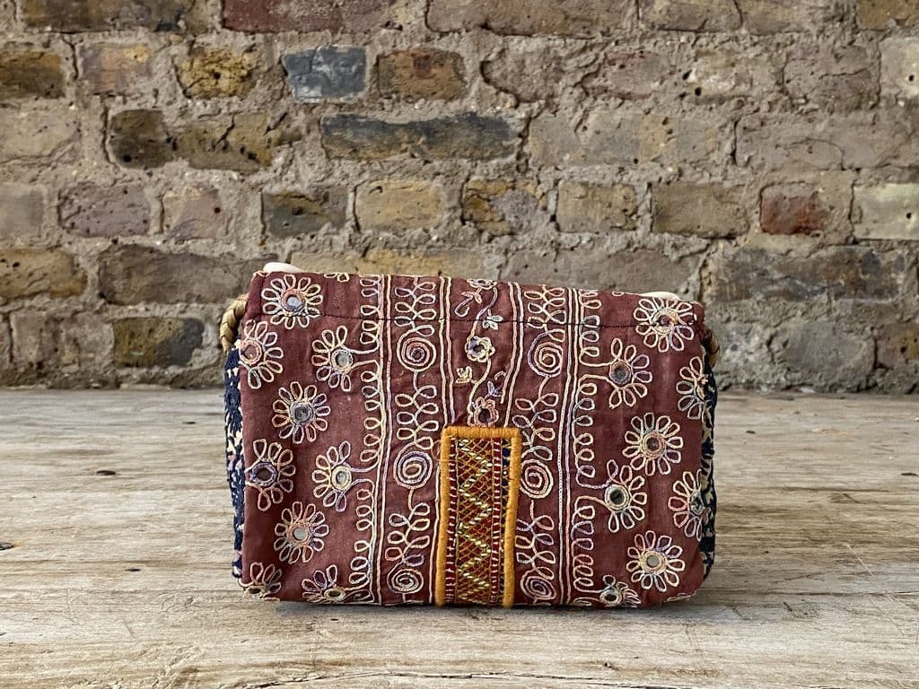 vintage textiles bag with shells