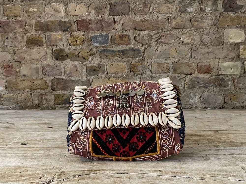 vintage textiles bag with shells