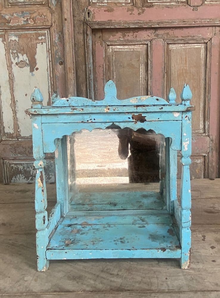 Vintage Wall Shelf Shrine in Painted Teak