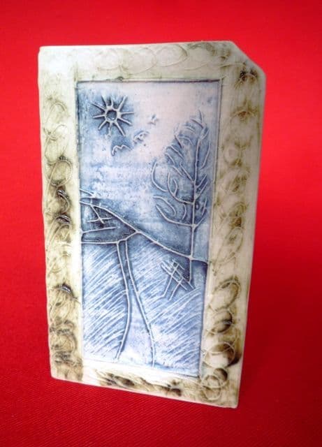 Carn Pottery Picture Ridged Box Vase