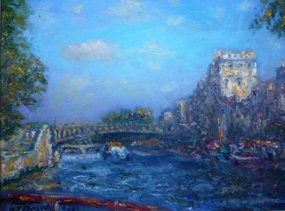 Michael Strang Near Notre Dame oil on canvas painting